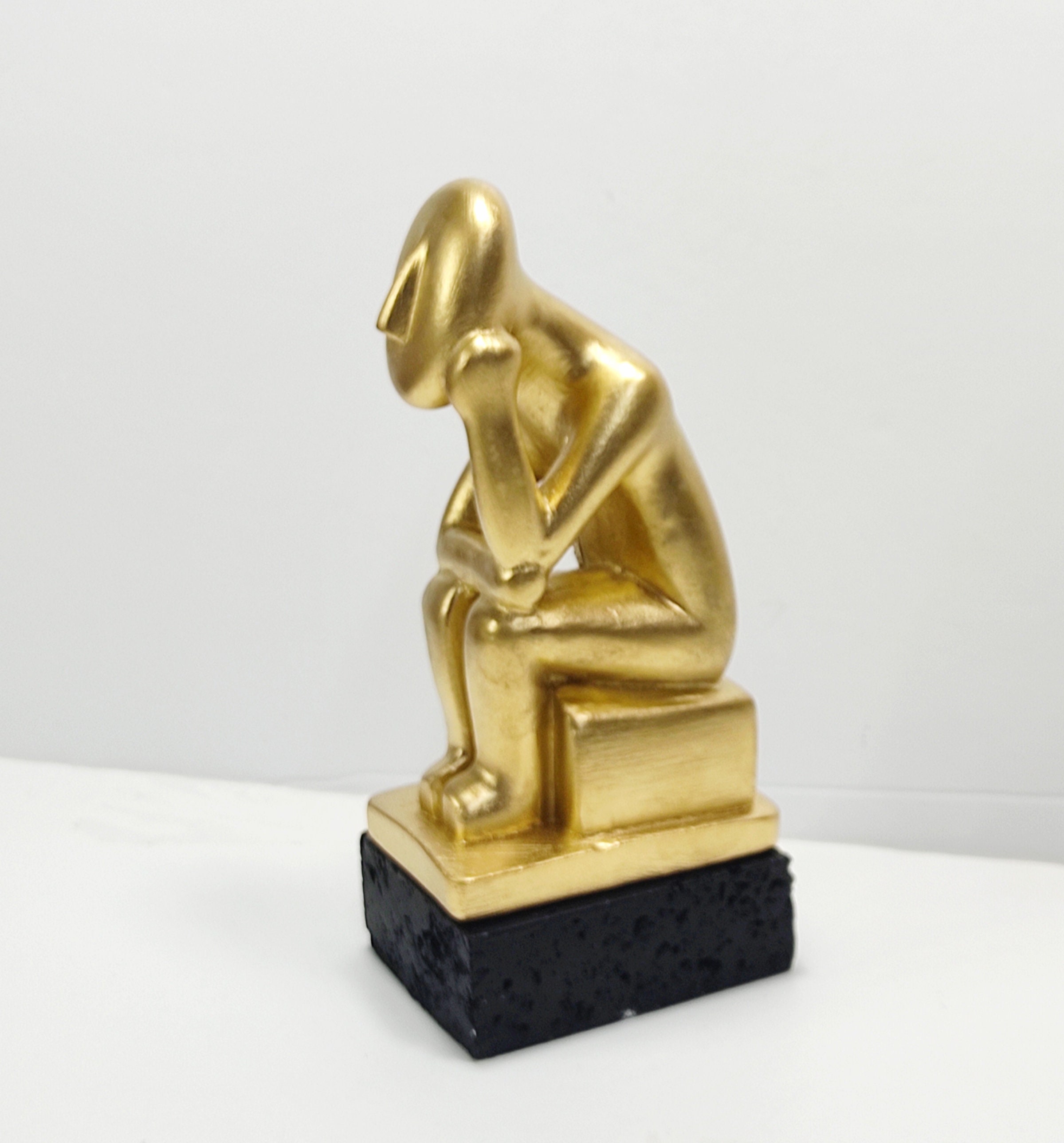 Cycladic Idol Gold Man Statue on Black Base 19.5cm, the Thinker Man ...