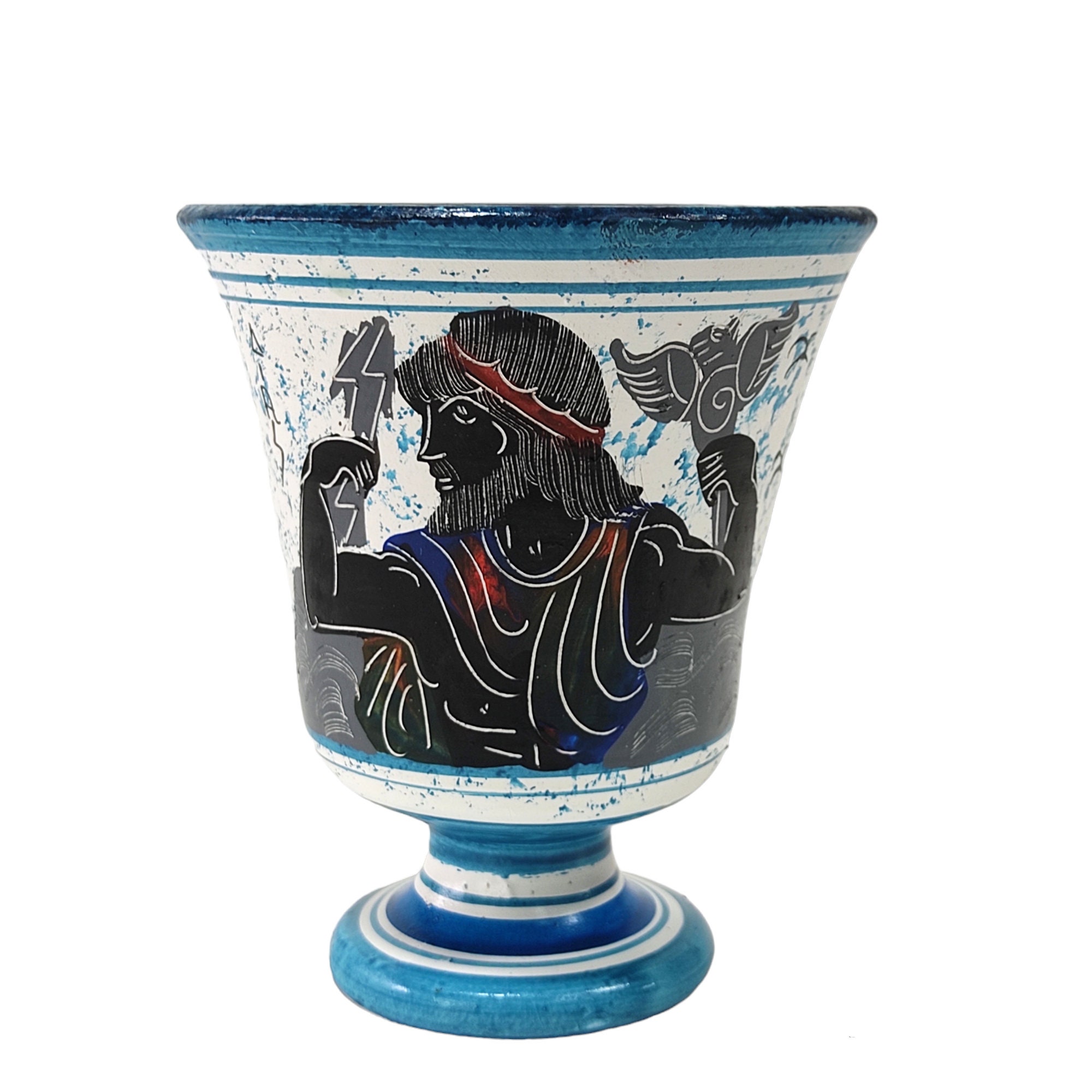 Blue Ceramic Zeus God Pythagorean Cup, Ancient Ceramic Cup, Zeus ...