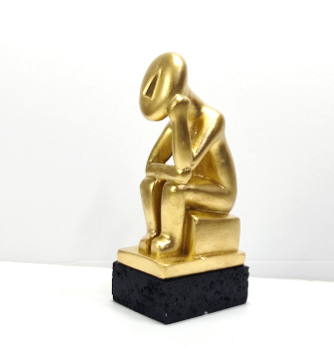 Cycladic Idol Gold Man Statue on Black Base 19.5cm, the Thinker Man ...