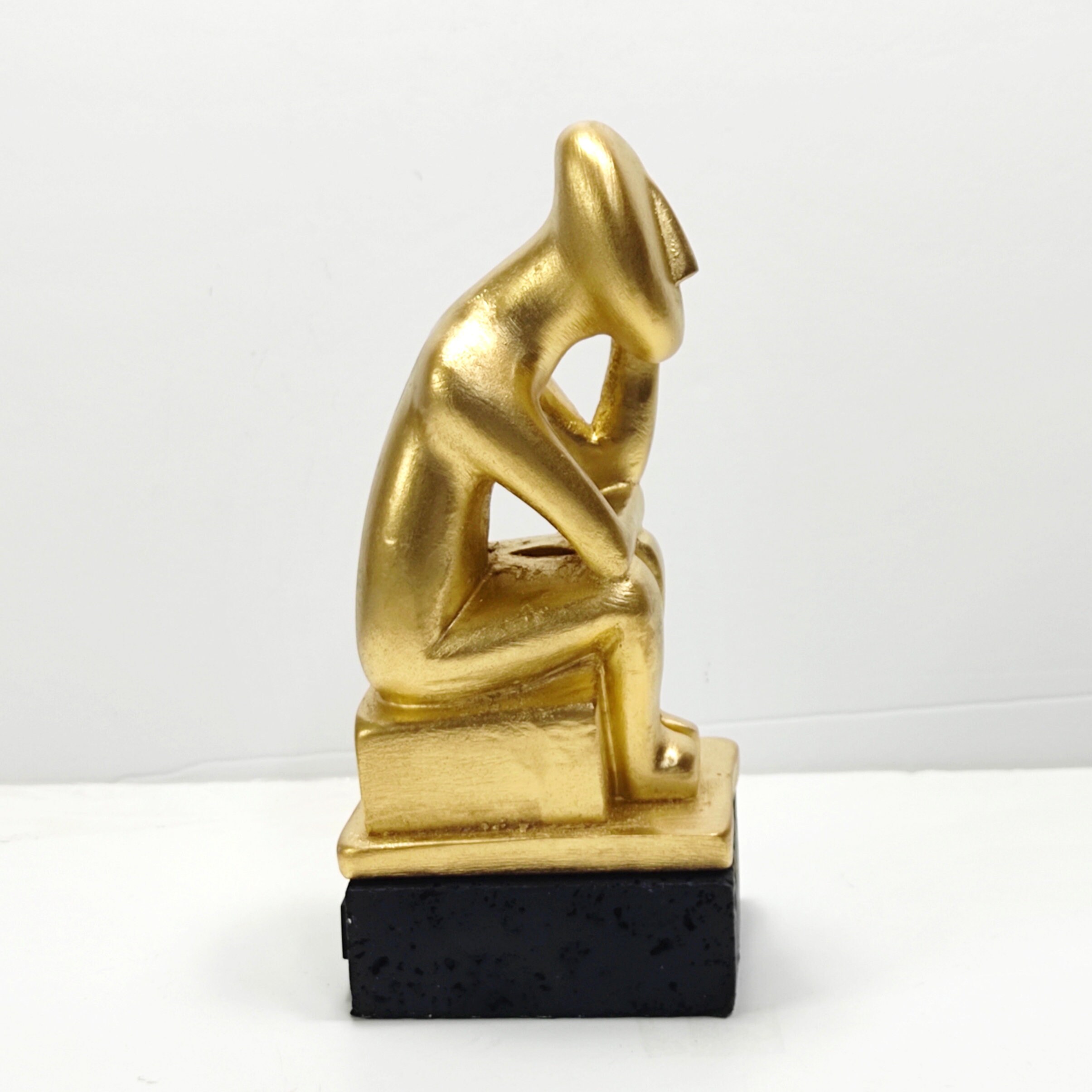 Cycladic Idol Gold Man Statue on Black Base 19.5cm, the Thinker Man ...
