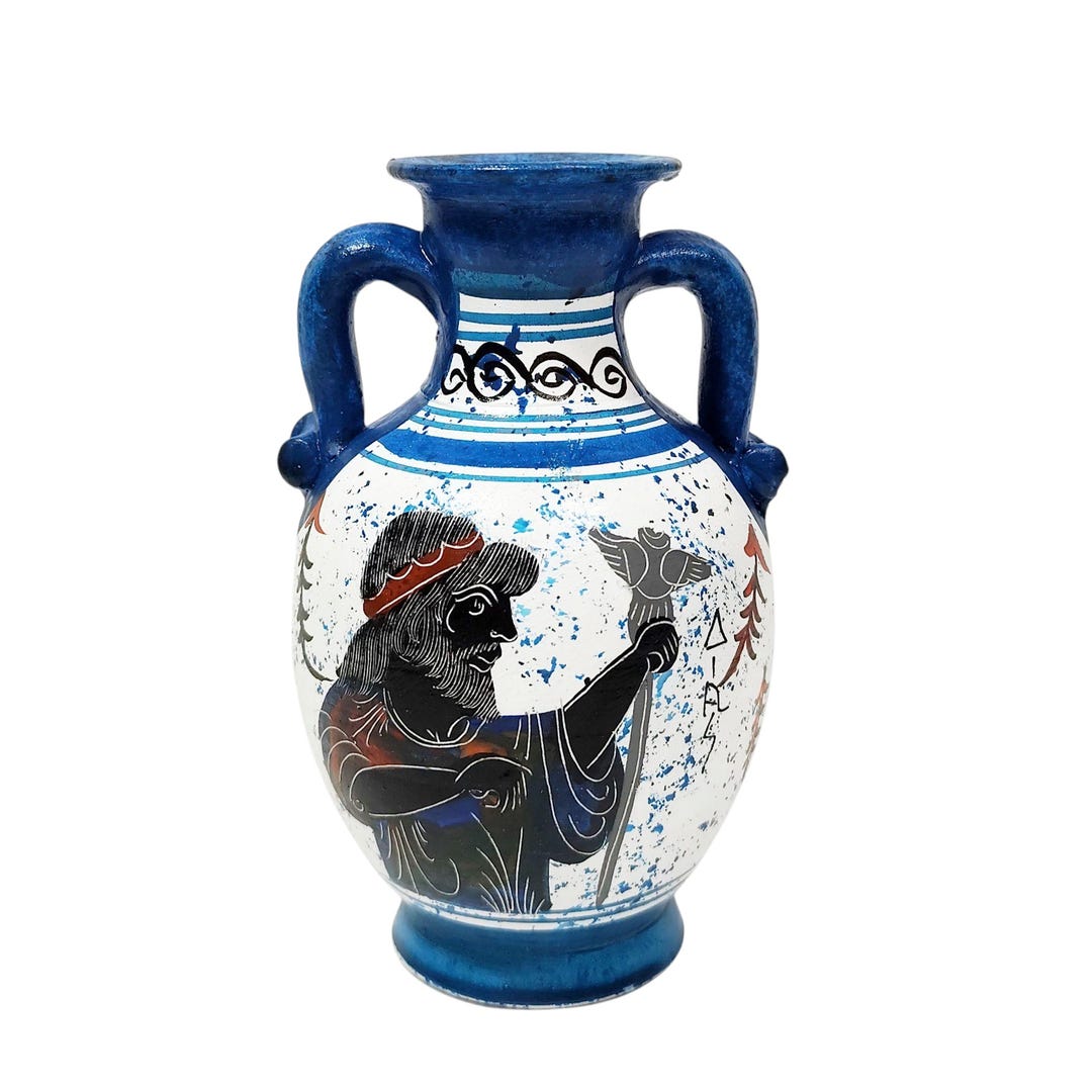 Zeus Greek Amphora Vase: Blue Pottery, Classic Home Decor (15cm/5.9in ...