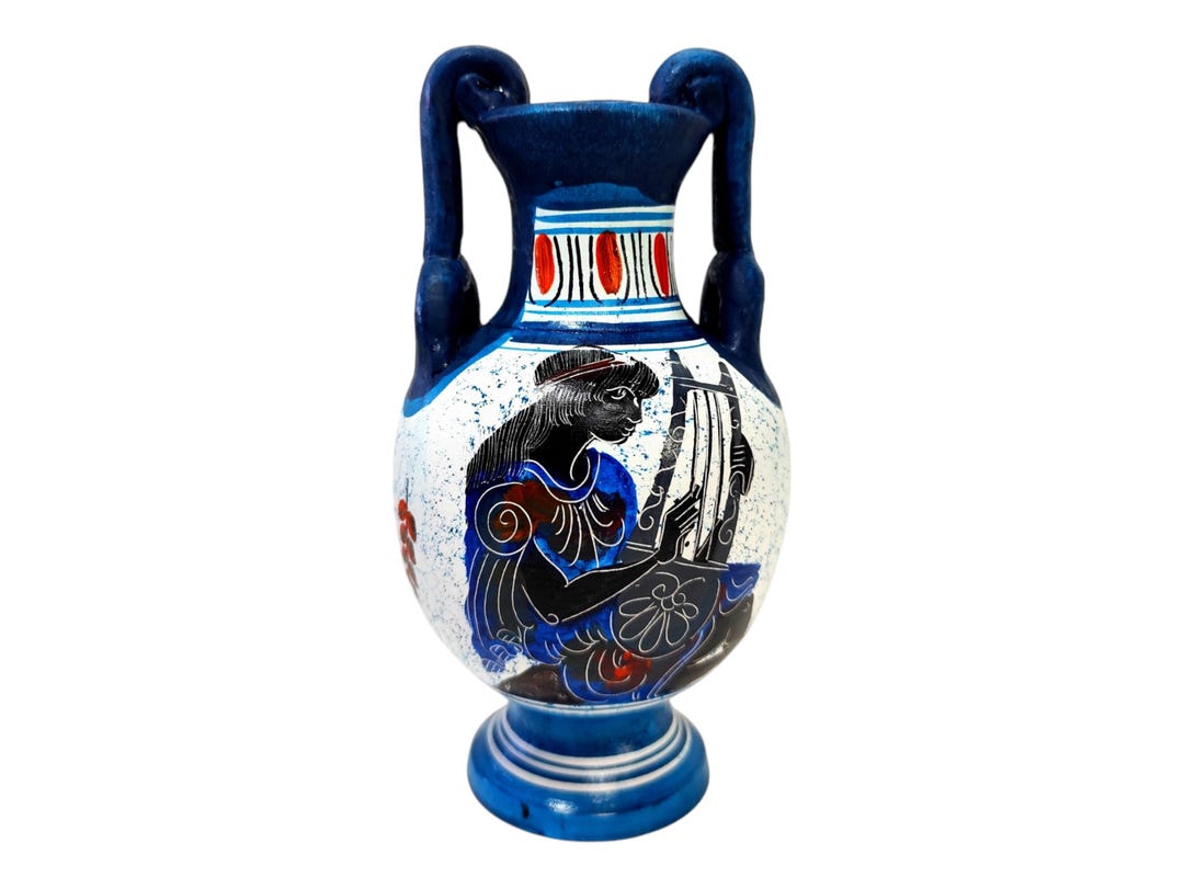 Ancient Greek Ceramic Blue Amphora With God Apollo, Greek Art Home ...