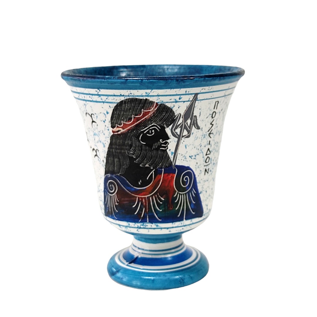 Handmade Poseidon Pythagorean Cup: Blue Greek Pottery - Etsy