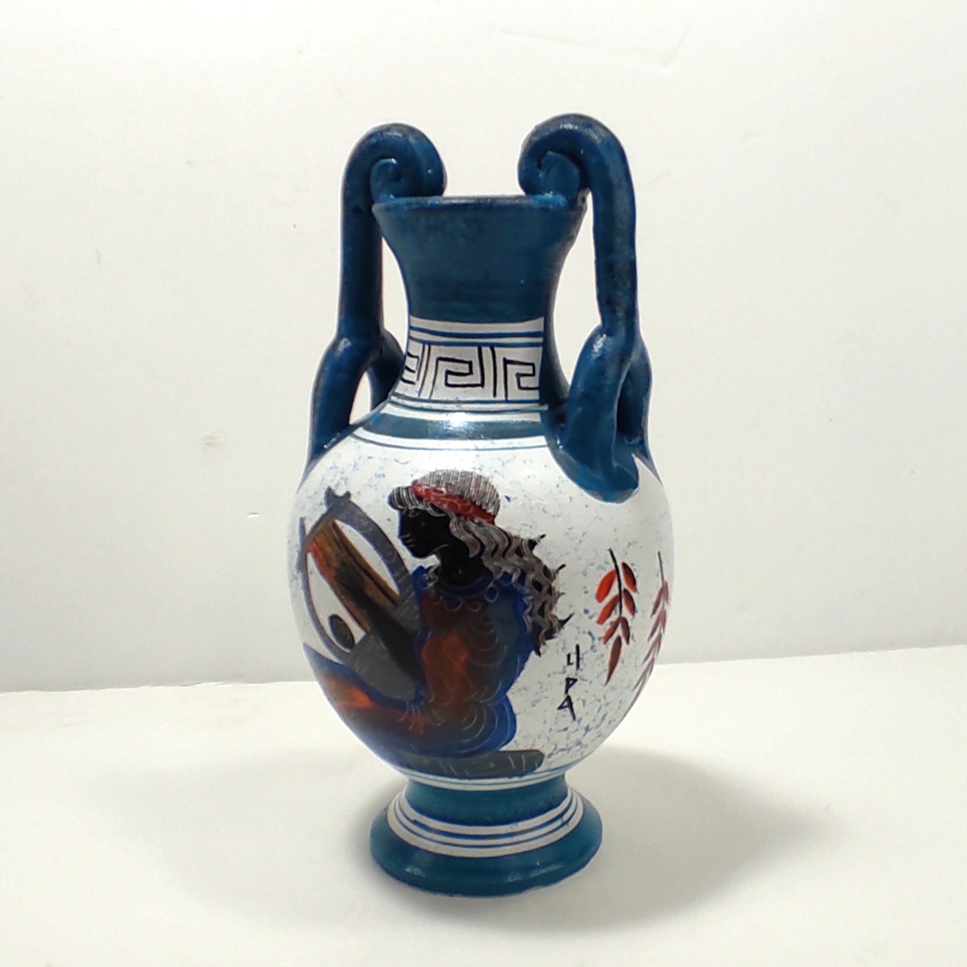 Ancient Greek Blue Amphora 19cm 7.4in, Hera Blue Amphora, Handmade ...