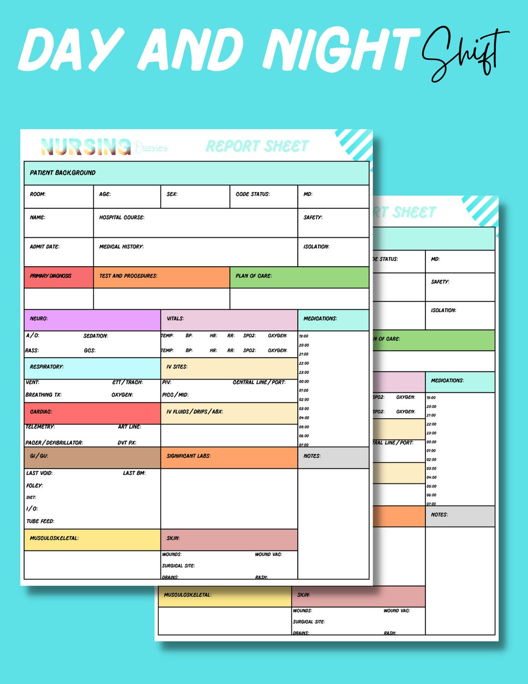 Nurse Report Sheet Day and Night Nursing Report Sheet Rounding Sheet - Etsy