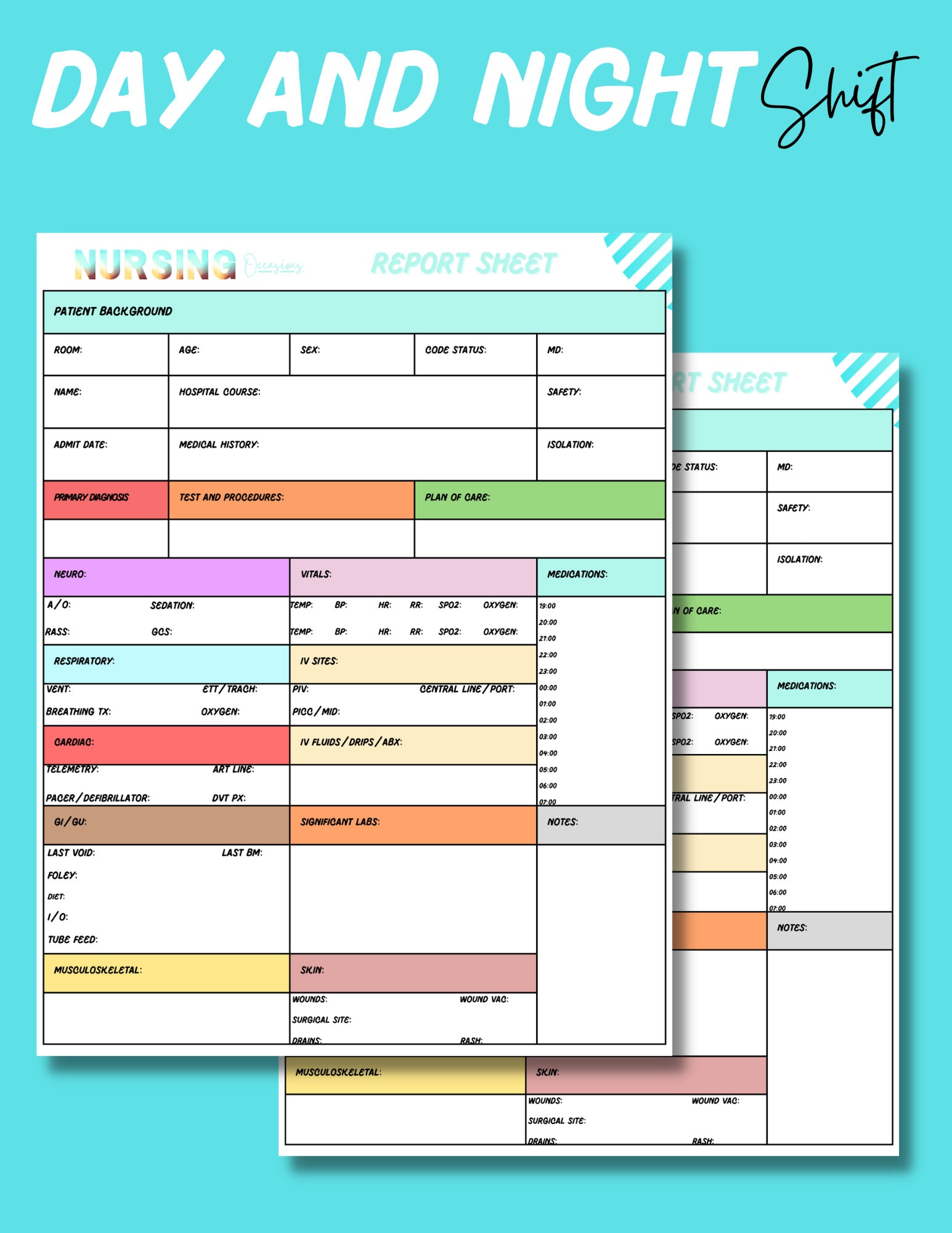 Nurse Report Sheet Day and Night Nursing Report Sheet Rounding Sheet - Etsy