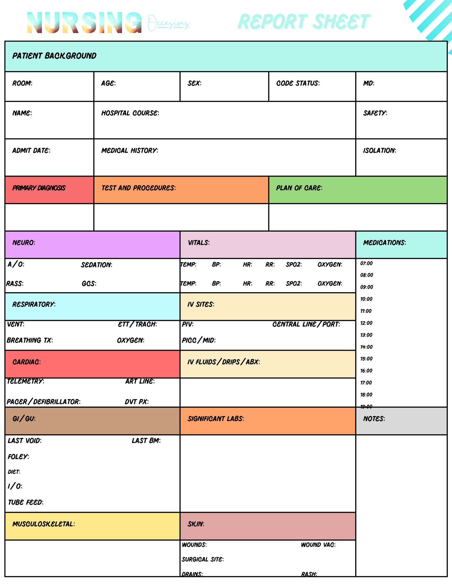 Nurse Report Sheet Day and Night Nursing Report Sheet Rounding Sheet - Etsy