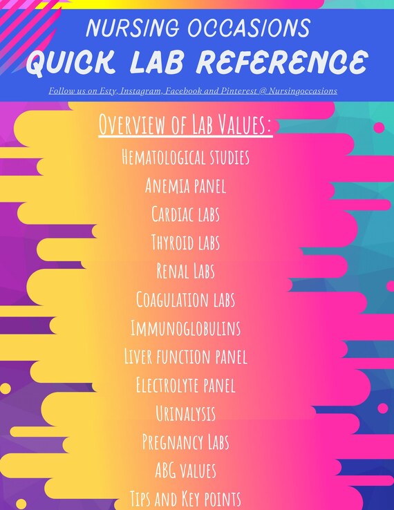 Lab Values Quick Lab Reference Nursing Labs Nursing Lab - Etsy