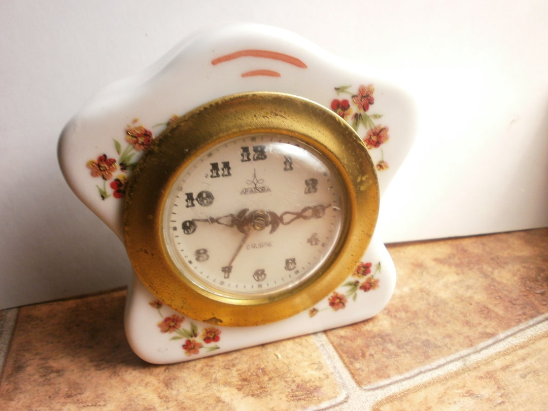 Vintage Porcelain Alarm Clock Aradora Мechanical Made in Romania ...