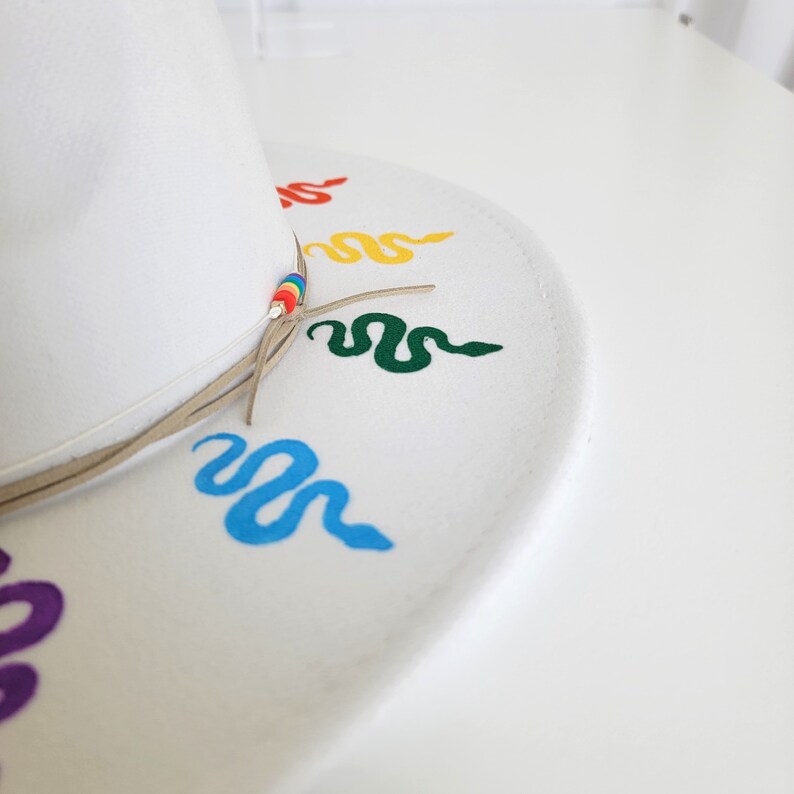 Hand Painted Wide Brim Hat, Boho Western Style, Pride Festival Rainbow ...