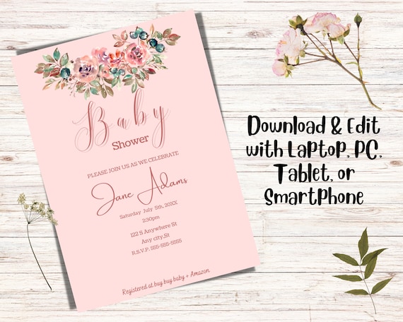 DIY Editable Simple Elegant Baby Shower Invitation - Etsy