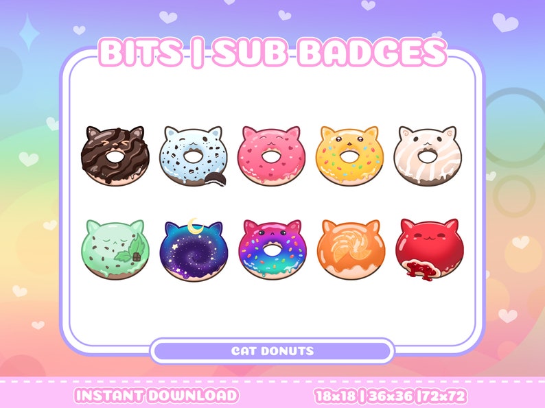 Twitch Sub & Bit Badges Pack | Cute Cat Donut Badge | Emotes Streamer ...