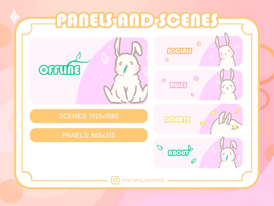 Cute Rabbit Twitch Package Streamer Scenes, Panels, Overlay Kawaii ...