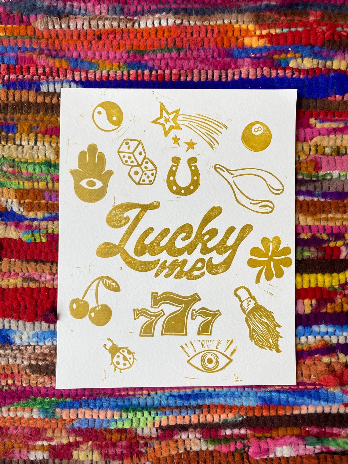 Lucky Charms Hand-carved Linocut Print, Lucky Me Wall Art, Lucky Me ...
