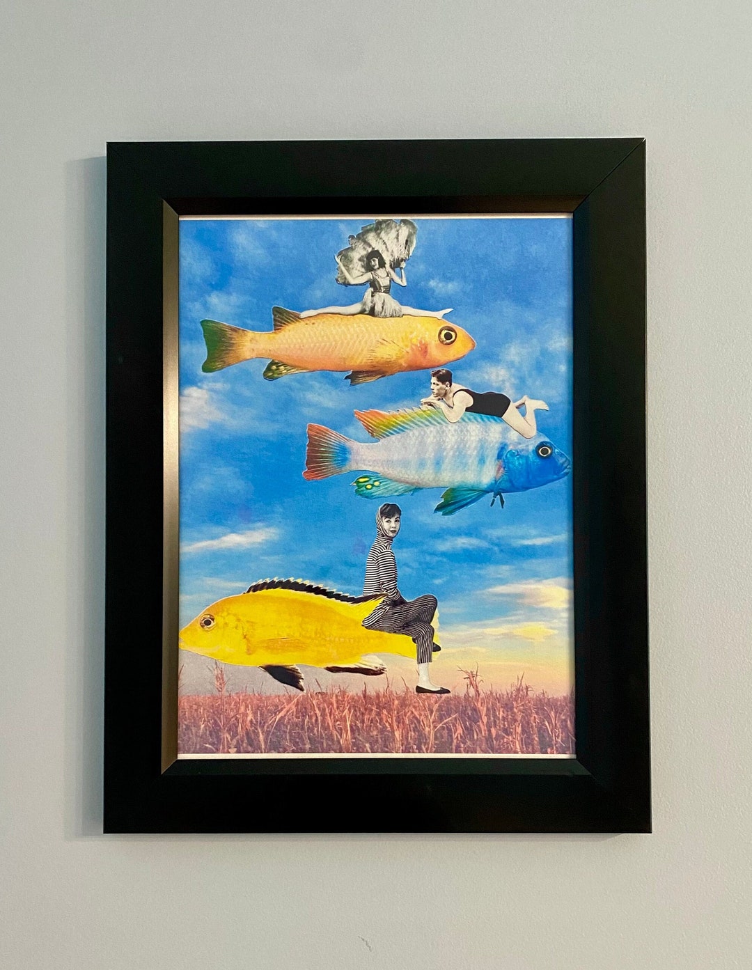 Take Me Away Fish Surreal Hand-cut Collage Art Print, Vintage Retro ...