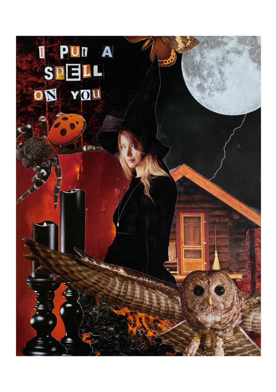 I Put A Spell on You Halloween Hand-cut Collage Art Print, Witch Home ...