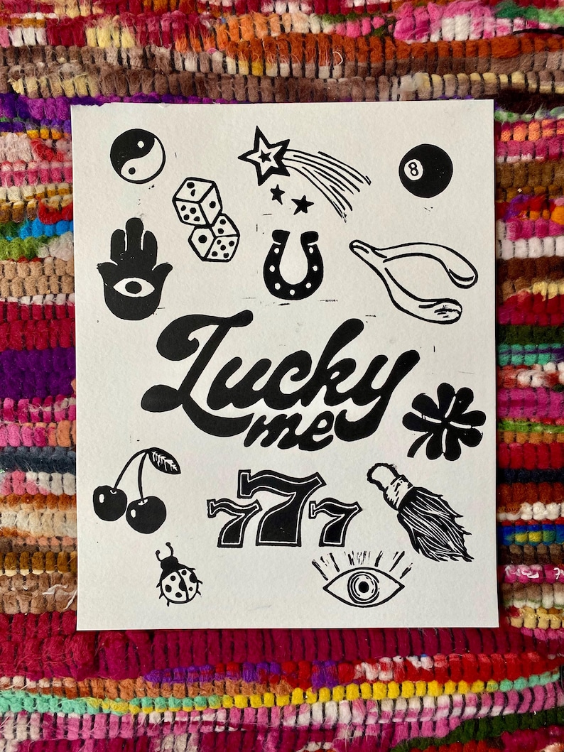 Lucky Charms Hand-carved Linocut Print, Lucky Me Wall Art, Lucky Me ...