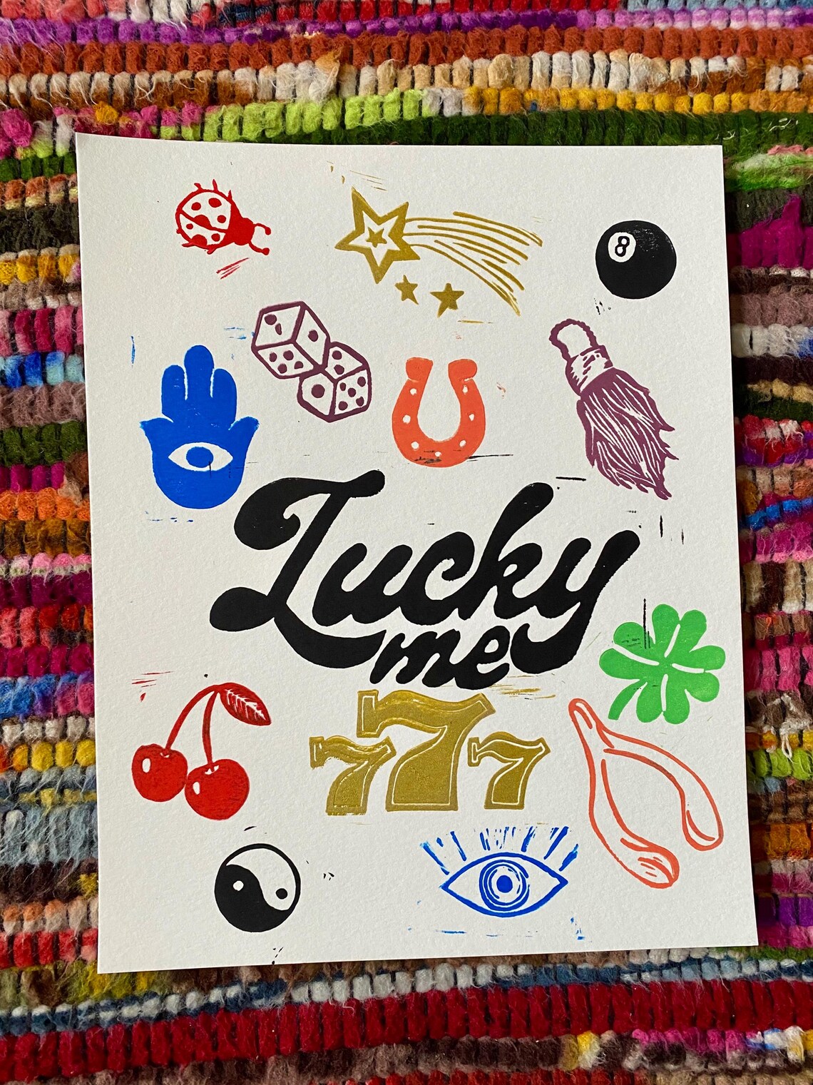 Lucky Charms Hand-carved Linocut Print, Lucky Me Wall Art, Lucky Me ...