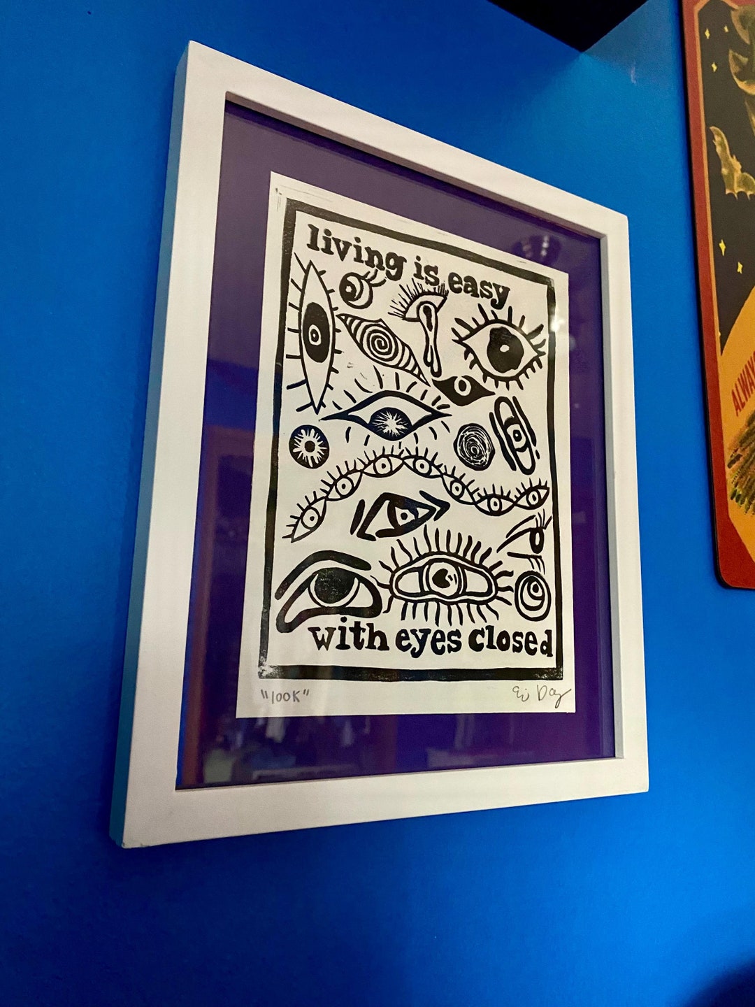 Look Psychedelic Hand-carved Linocut Print, Third Eye Artwork, Evil Eye ...