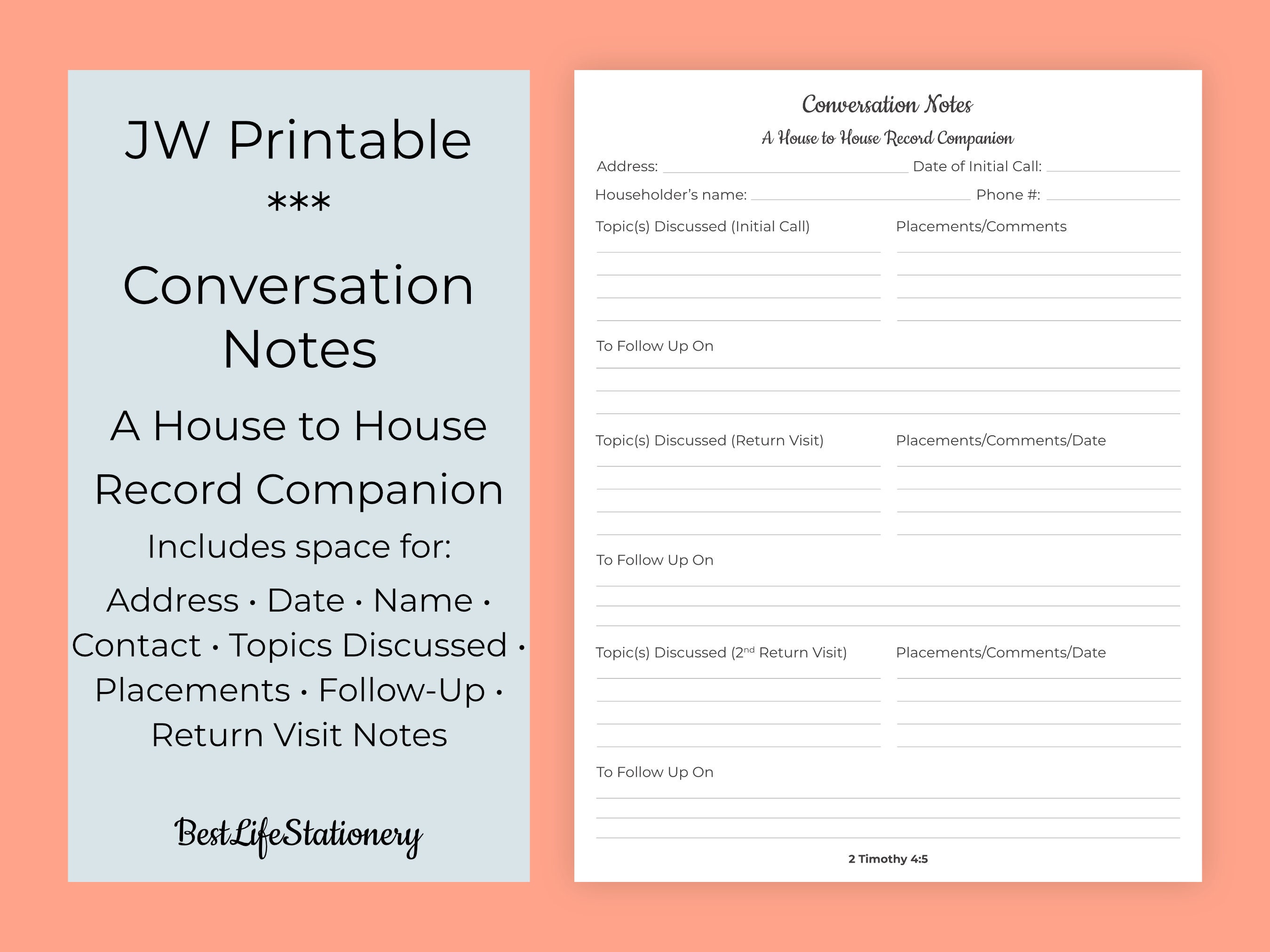 JW Stationery | House to House Record and Notes | Printable | Instant ...