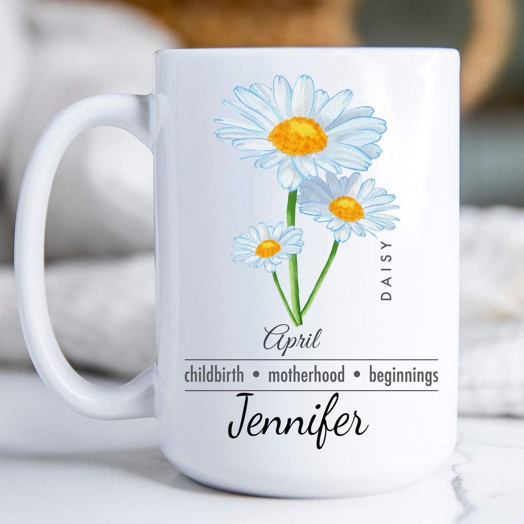 Personalized April Birth Flower Mug | Custom Name | Floral Charm for ...
