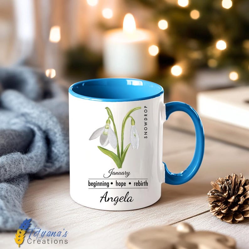 01 January Birth Flower Mug - Snowdrop | Personalized Botanical Coffee ...