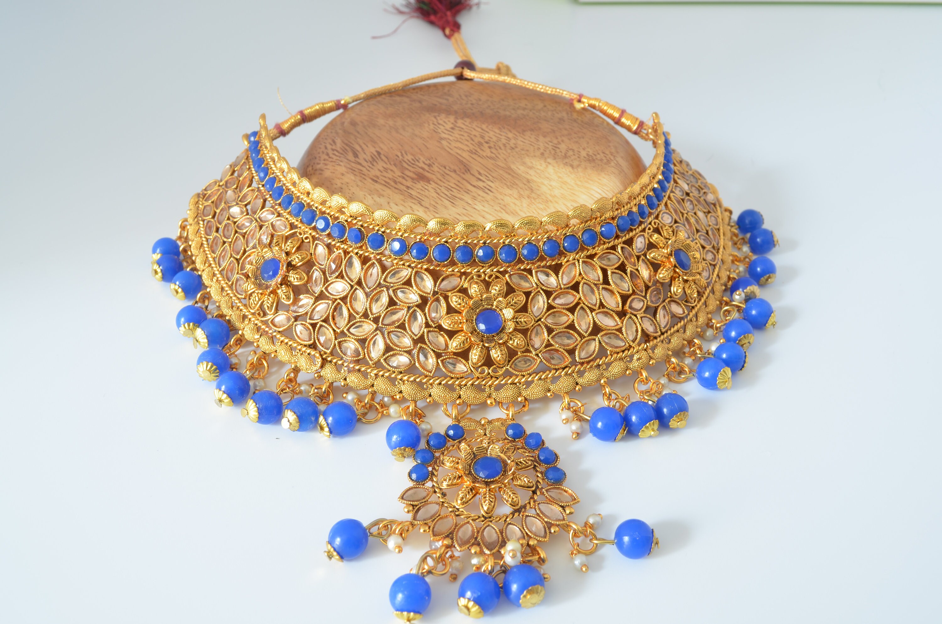 Royal Blue Bridal Jewelry Set, Victorian Blue Choker Necklace Earrings ...