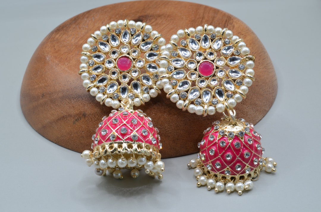 Jhumka Gold Jhumka Earring Pink Jhumka Indian Earring Pink Jhumka ...