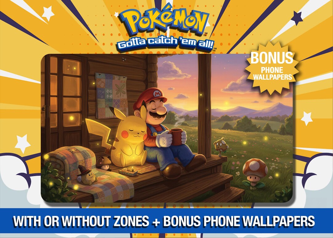 Pikachu and Super Mario Pokemon Playmat – Sunset Sparks - TCG - Custom ...