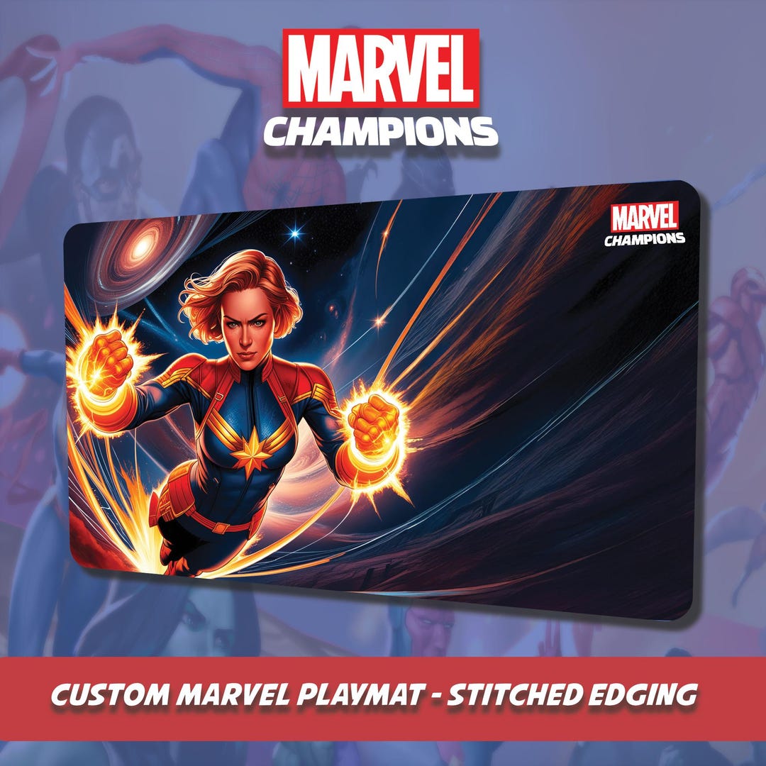 Custom Marvel Champions Playmat - Captain Marvel - Stitched Edging for ...