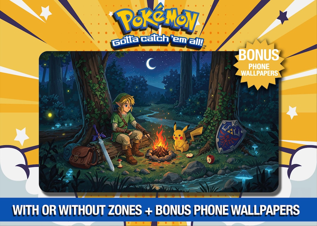 Pikachu and Link – Heroes’ Campfire – Original Link & Pikachu Playmat ...