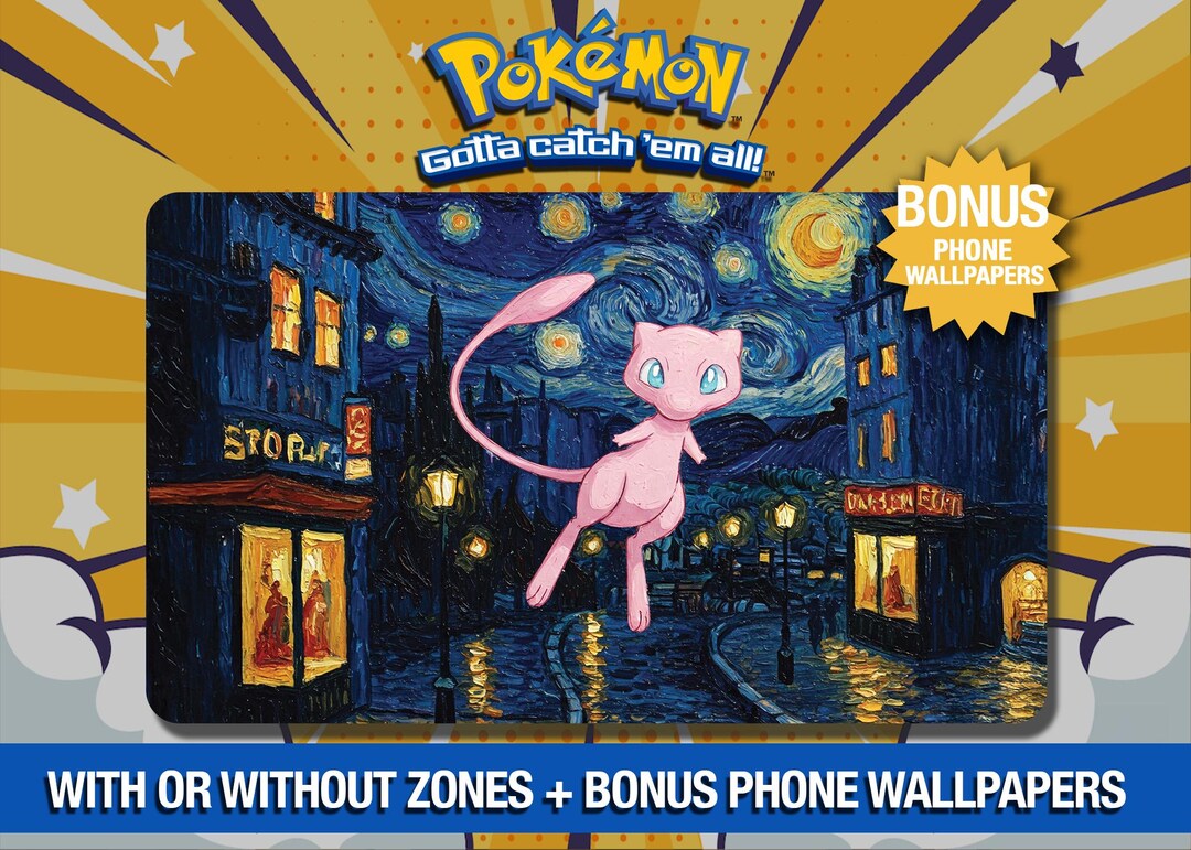 Mew Mystic Boulevard – Van Gogh Inspired Pokémon Playmat - TCG - Custom ...