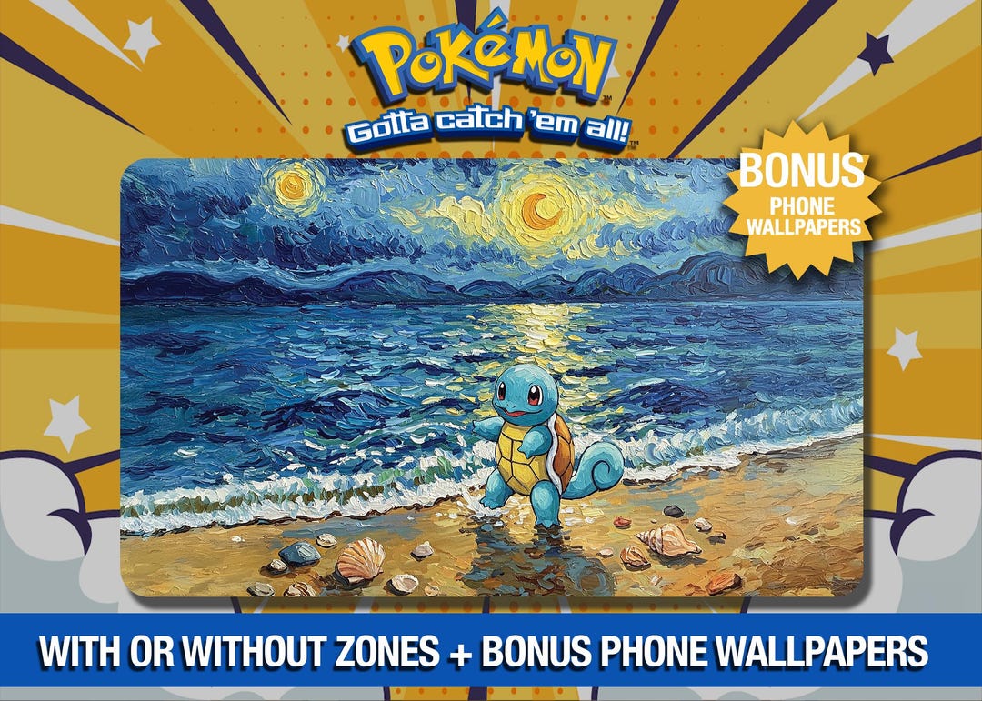 Squirtle Moonlit Tides – Van Gogh Inspired Pokémon Playmat - TCG - Custom Playmat - Mousepad ...