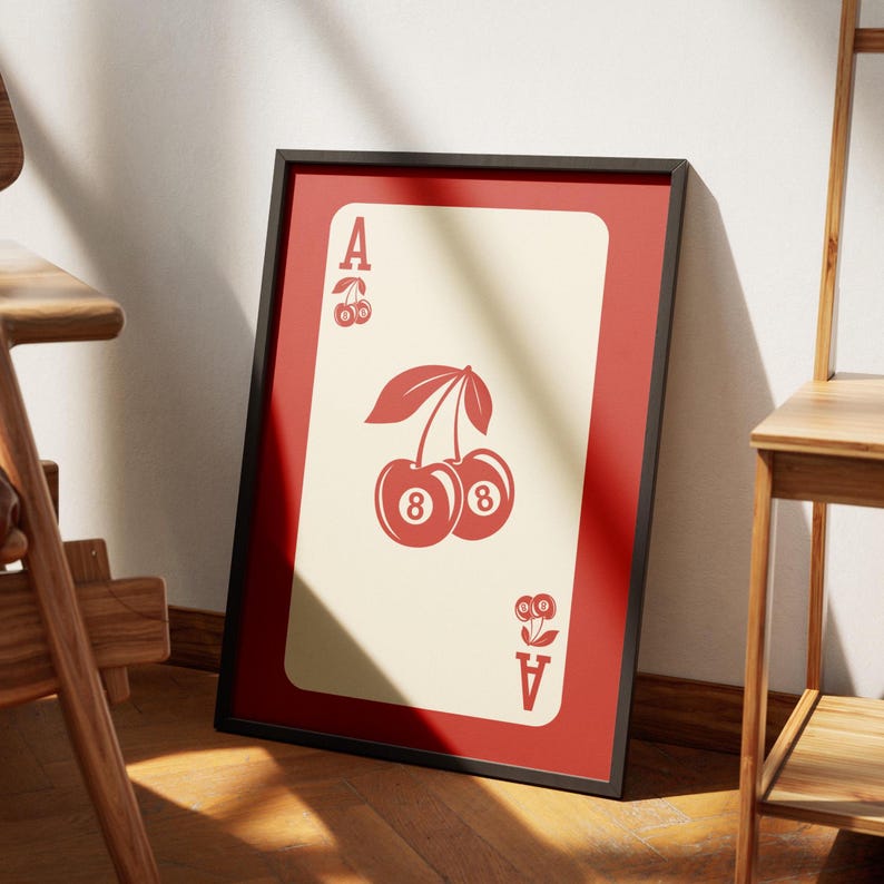 Ace of Cherry 8 Ball Poster, Modern Trendy Wall Art, Retro Trendy ...