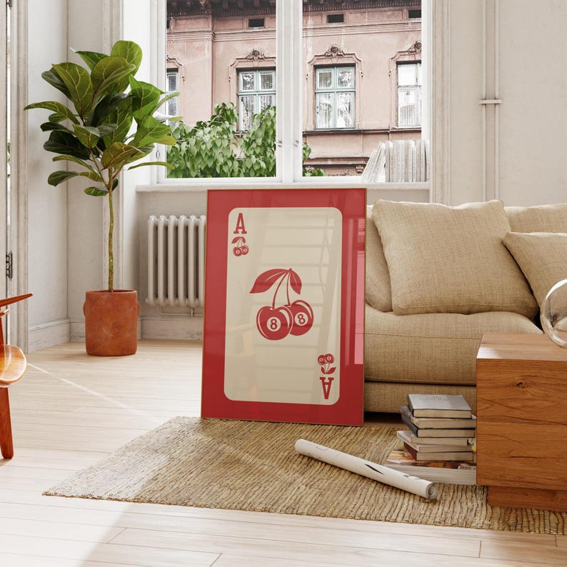Ace of Cherry 8 Ball Poster, Modern Trendy Wall Art, Retro Trendy ...