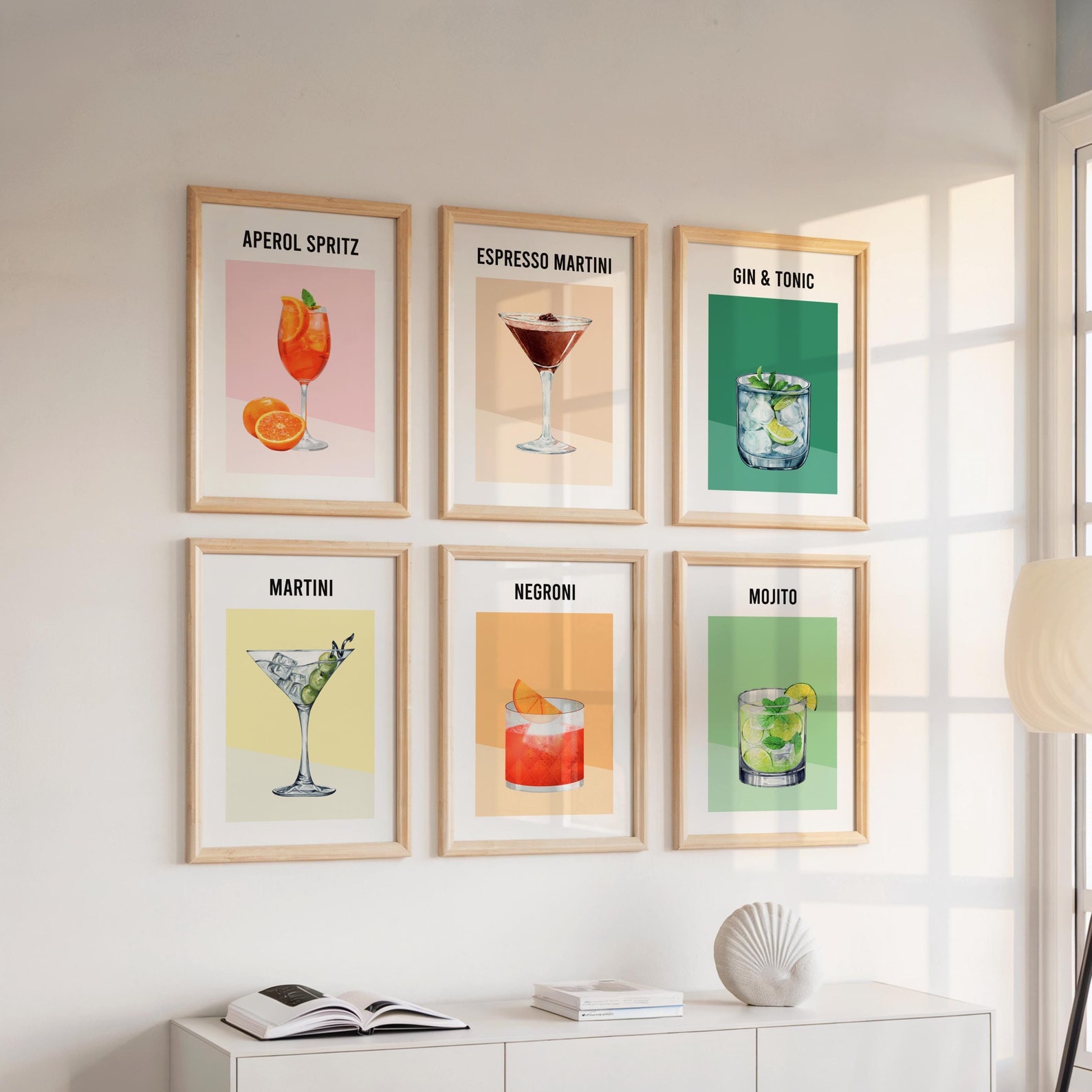 Cocktail Prints Set of 6 Posters, Cocktail Wall Decor, Bar Cart Wall ...