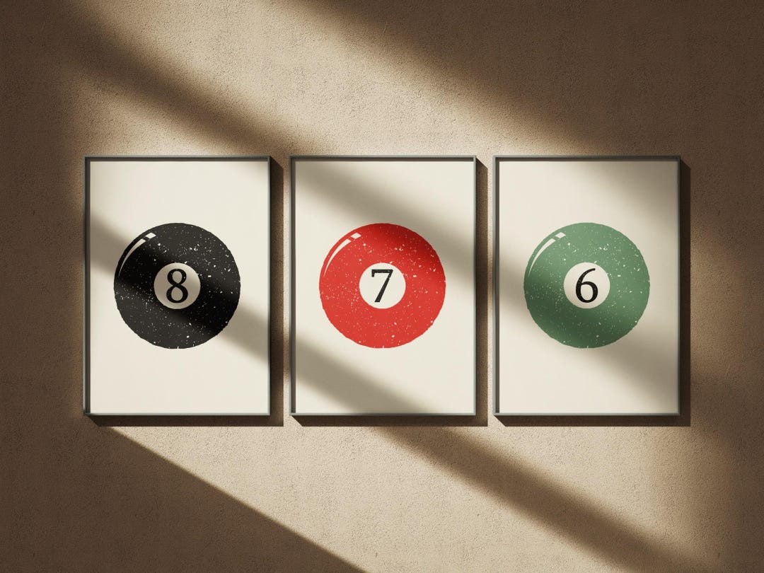 Pool Ball Print Set of 3 Game Room Poster Print, 8 Ball Pool Wall Art ...