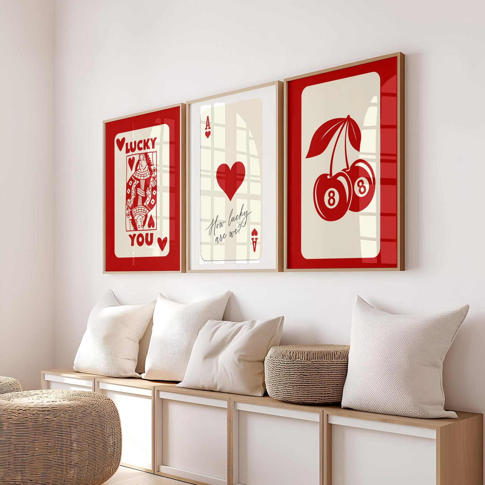 Red Trendy Wall Art Set of 6 Ace of Hearts Poster Printable, Lucky You ...