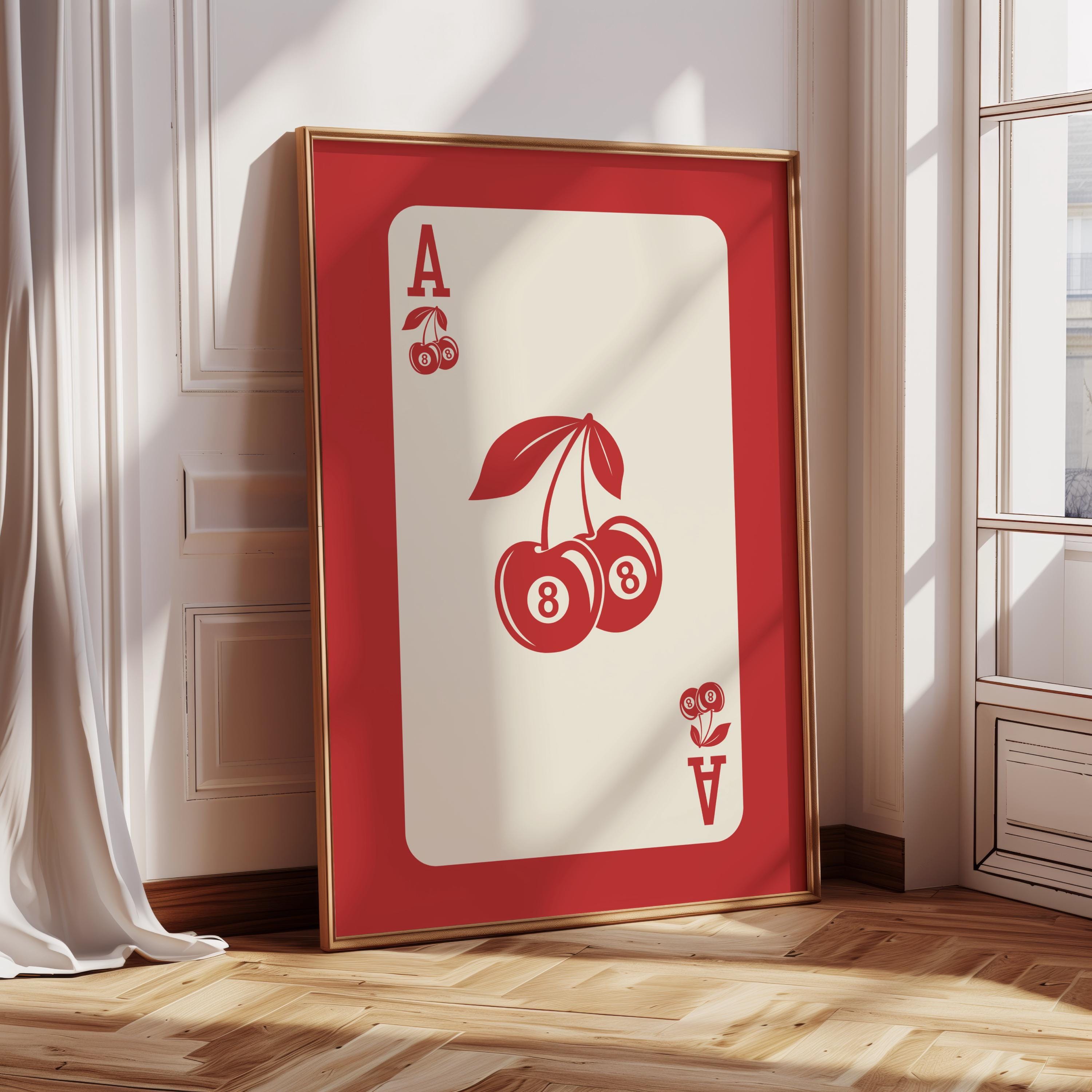 Ace of Cherry 8 Ball Poster, Modern Trendy Wall Art, Retro Trendy ...