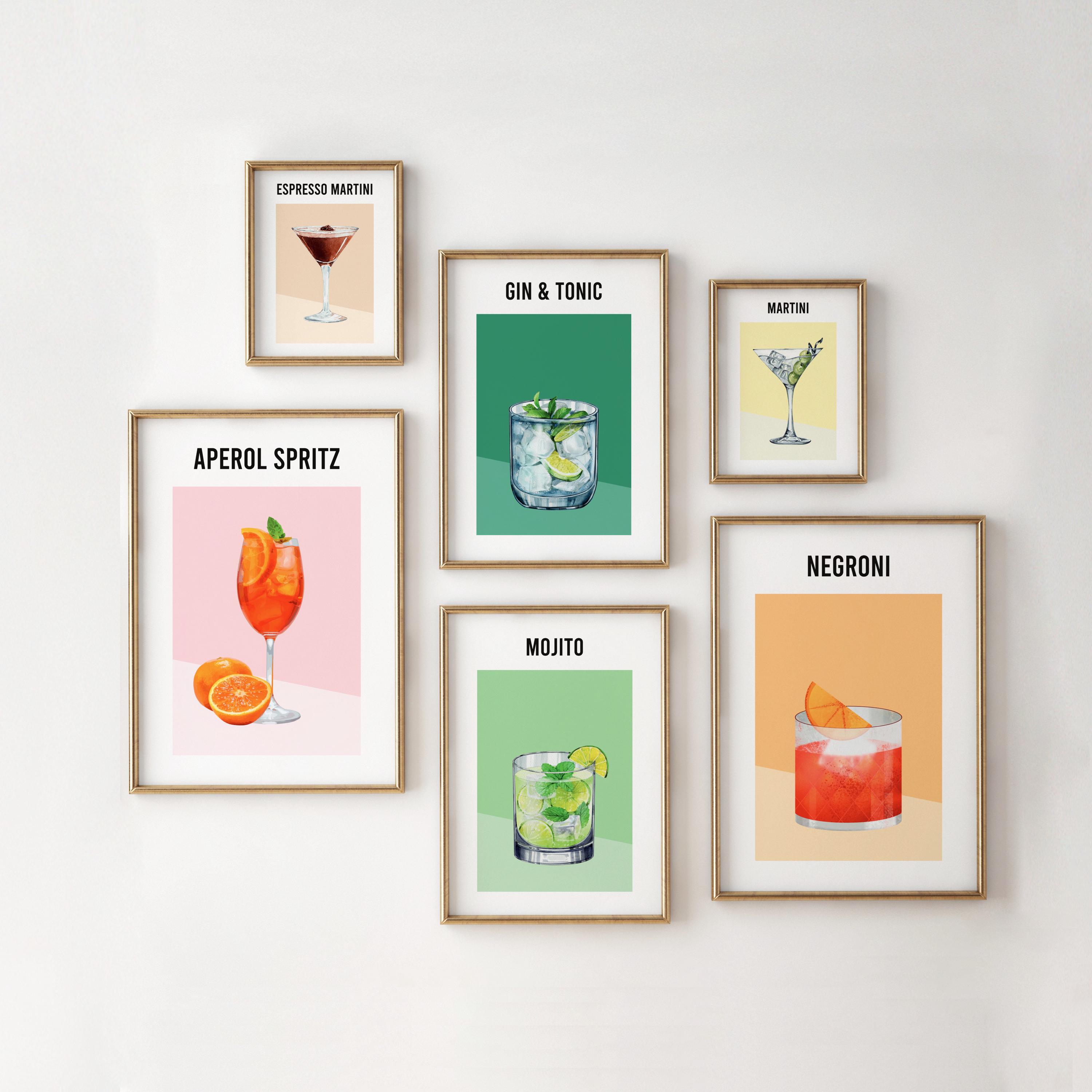 Cocktail Prints Set of 6 Posters, Cocktail Wall Decor, Bar Cart Wall ...