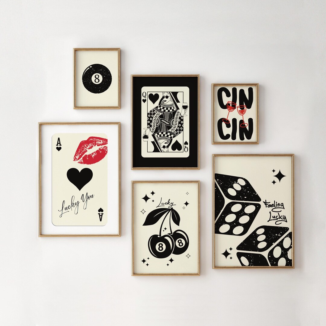 Retro Lucky Art Print Set: Ace, Dice, Cherry Posters (digital Download ...