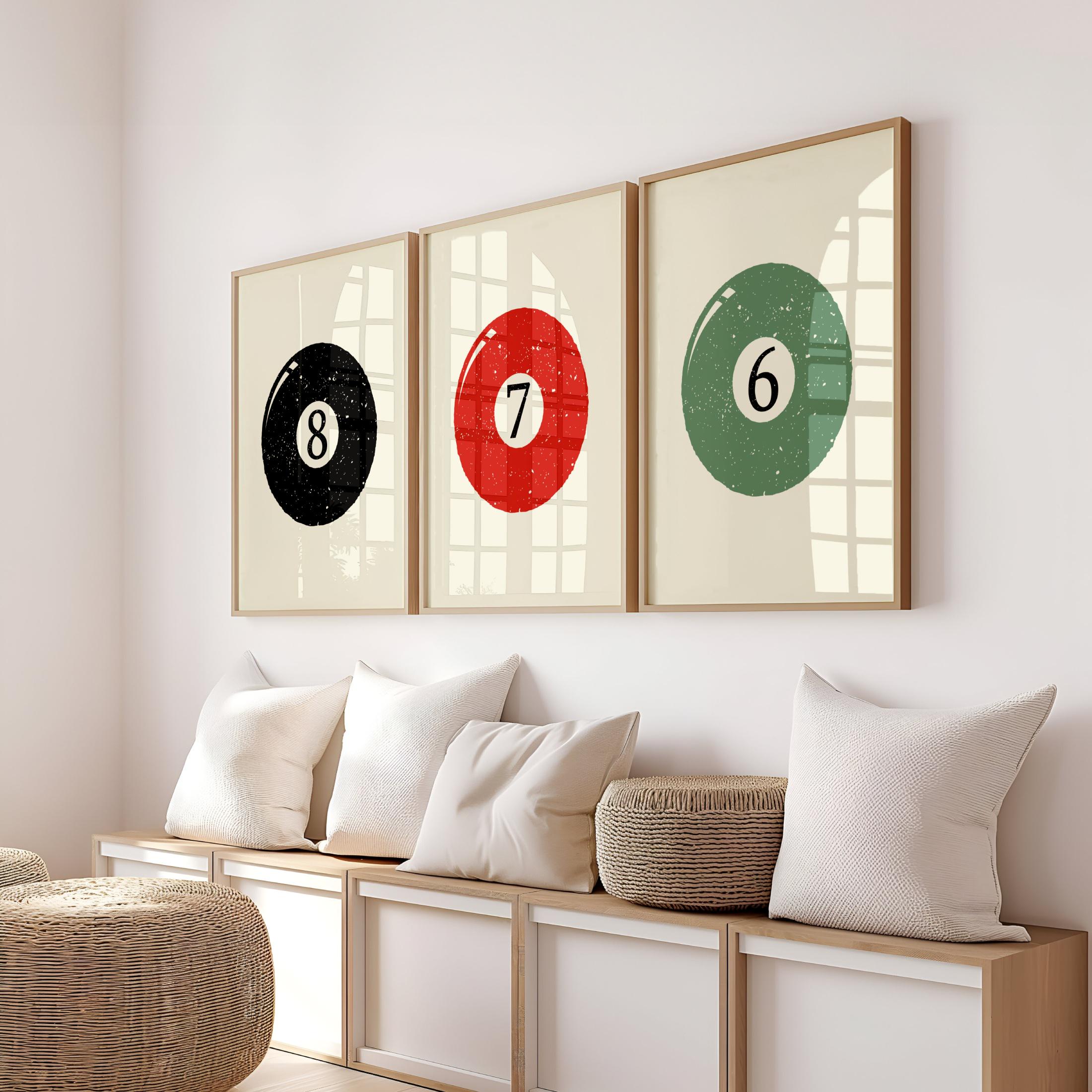 Pool Ball Print Set of 3 Game Room Poster Print, 8 Ball Pool Wall Art ...