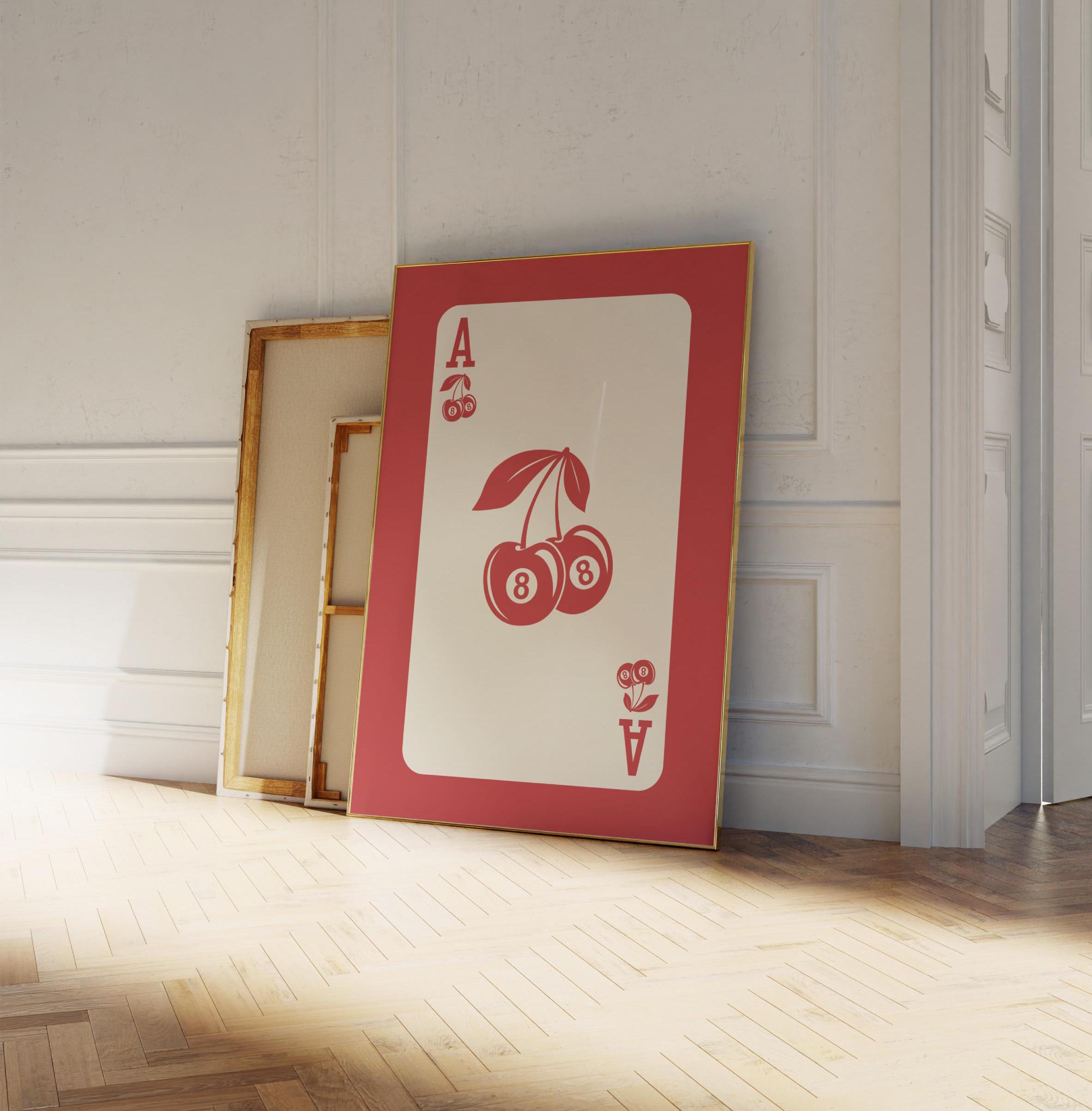 Ace of Cherry 8 Ball Poster, Modern Trendy Wall Art, Retro Trendy ...