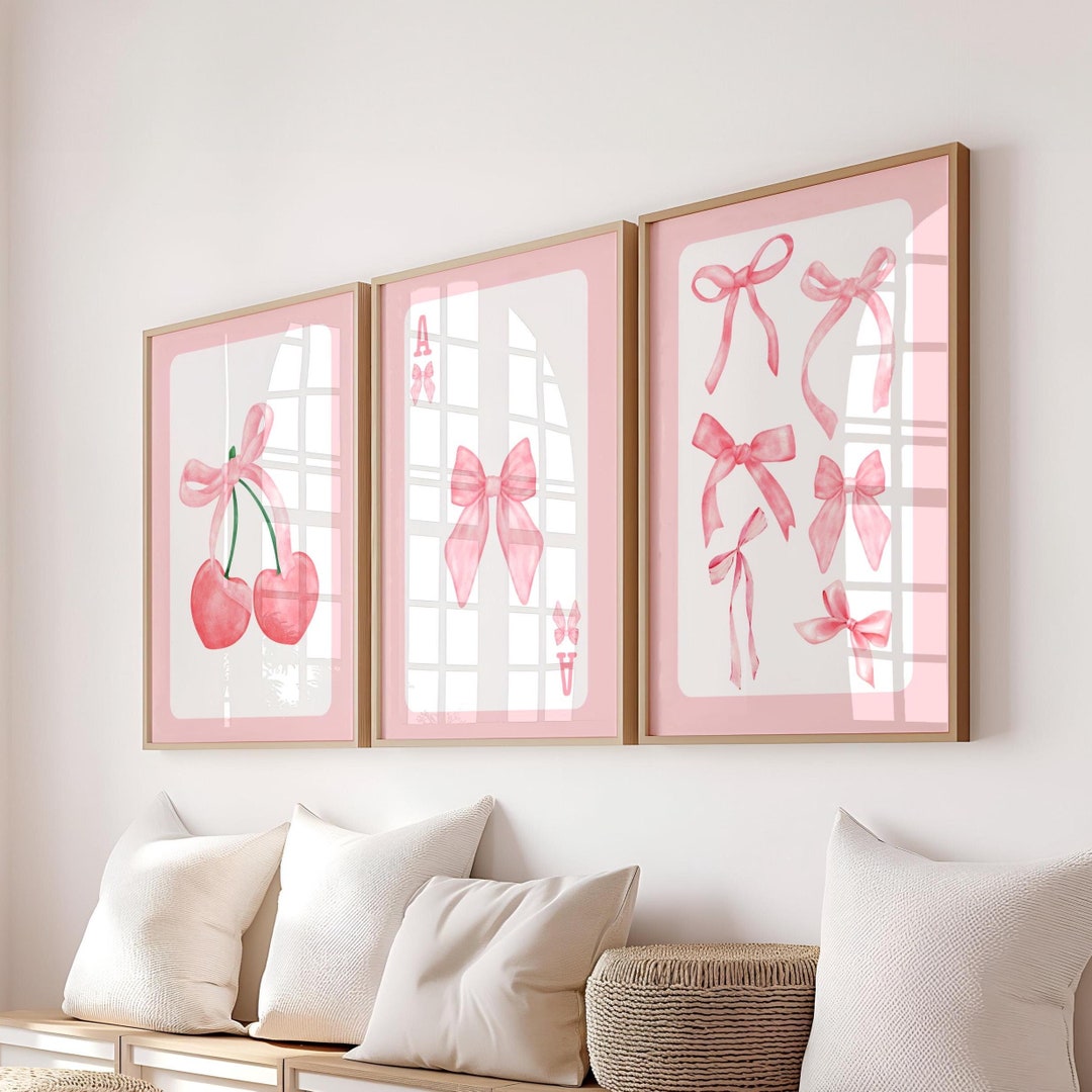 Pink Bows Wall Art Set: Cherry & Preppy Prints (digital Download) - Etsy