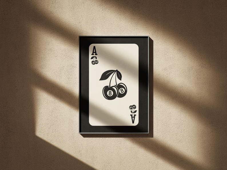 Ace of Cherry 8 Ball Poster, Modern Trendy Wall Art, Retro Trendy ...