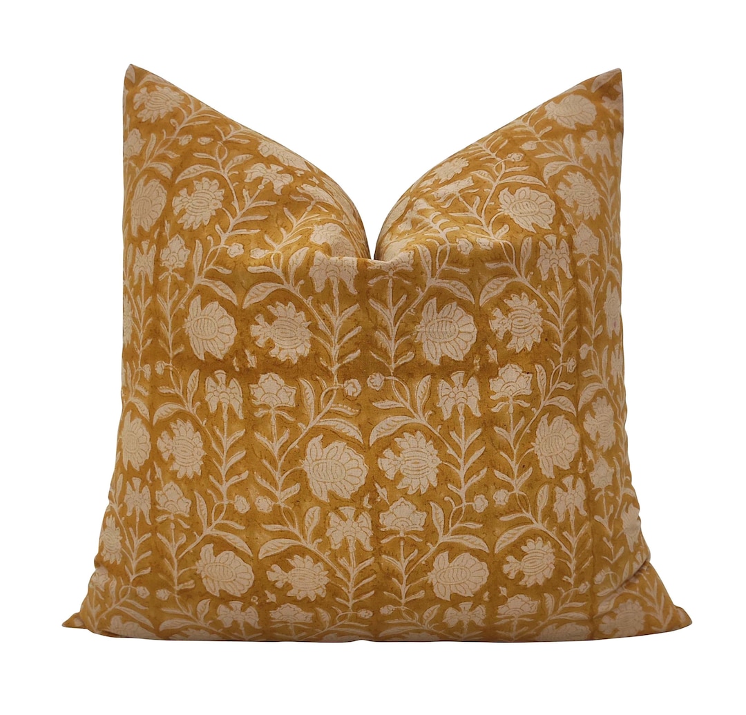 Hand Block Print Pillow Cover: Floral Cotton Accent Pillow - Etsy