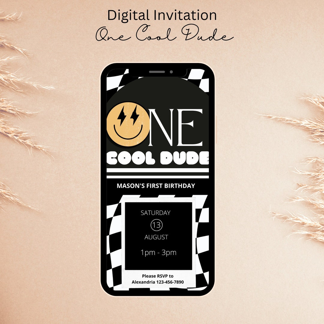 One Cool Dude Invitation, First Birthday, Cool Invites, Instant ...