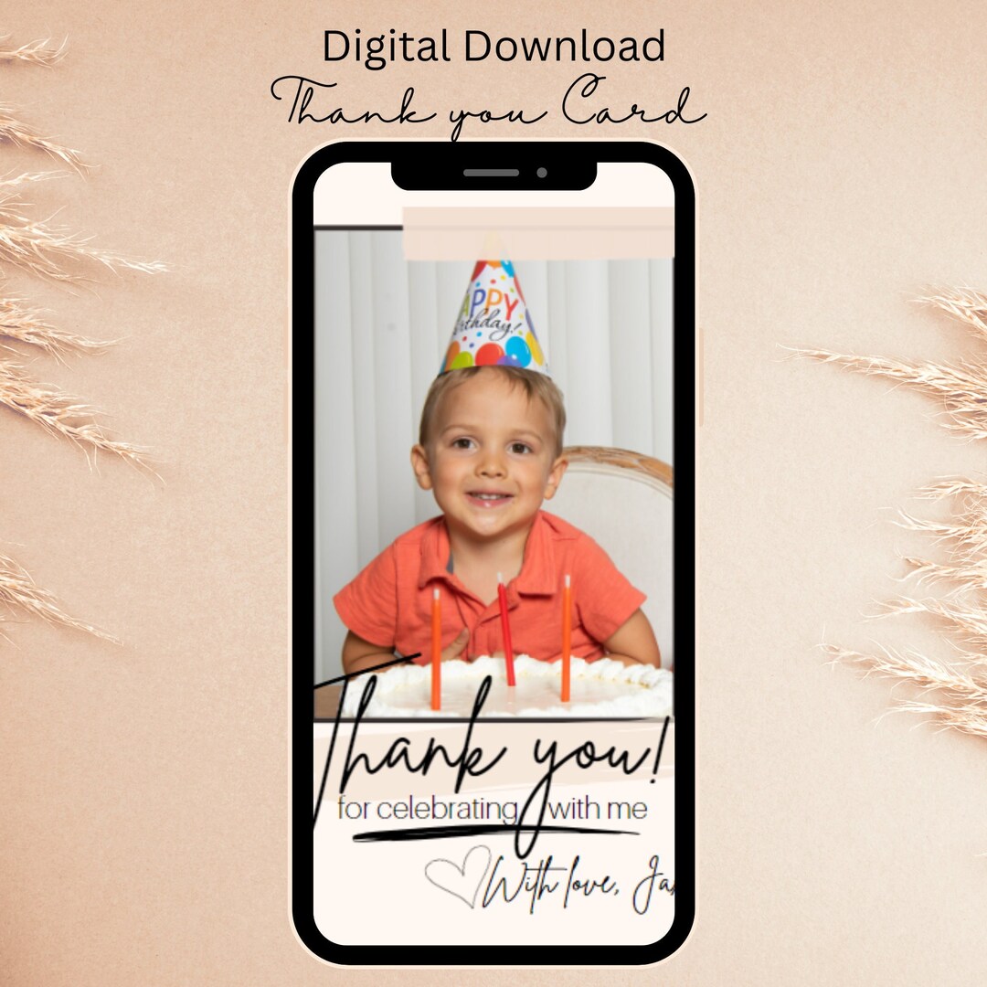 Digital Thank You Card, Birthday Party Thank You, Kids Birthday Party ...