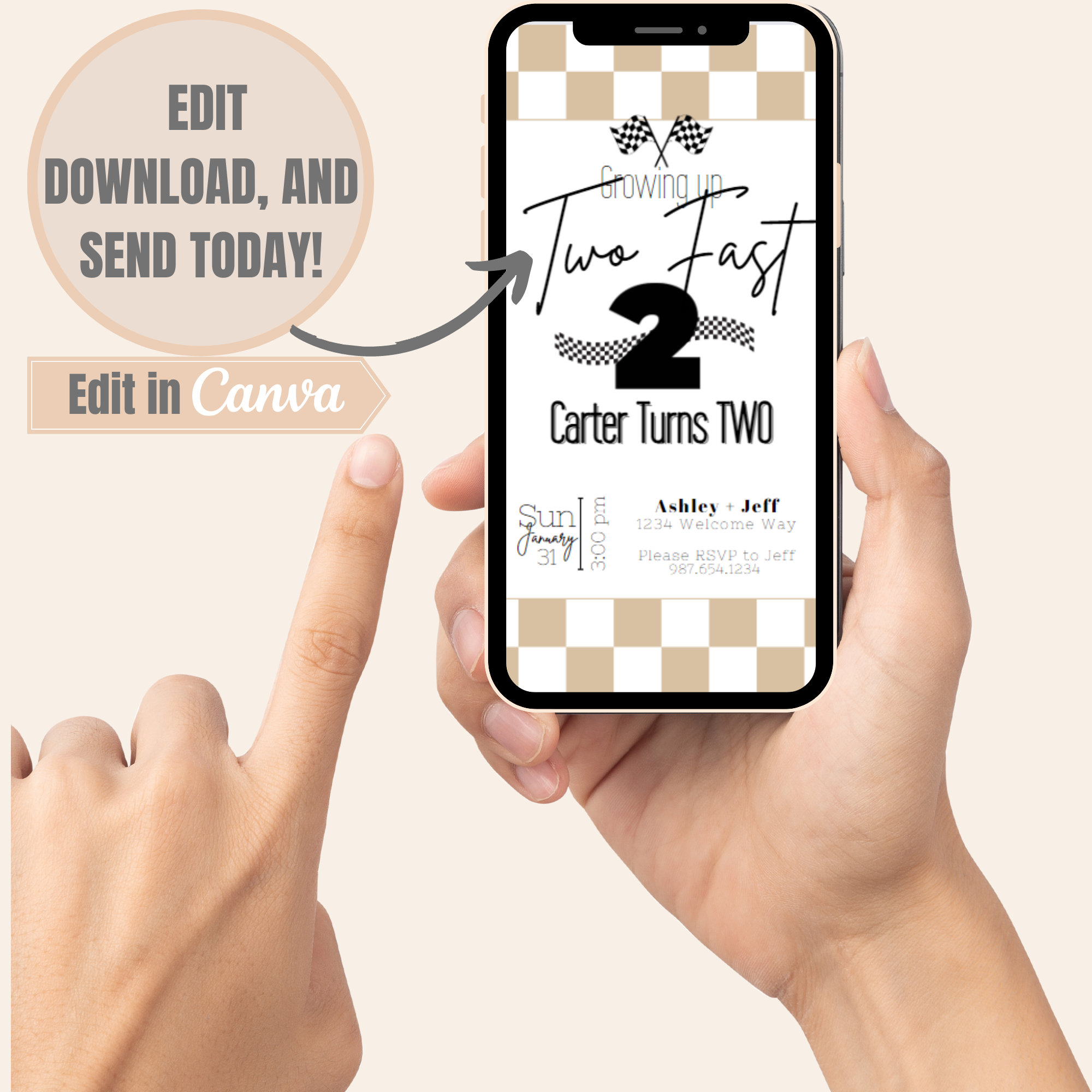 Two Fast Invitation Editable Two Fast Birthday Invitation - Etsy