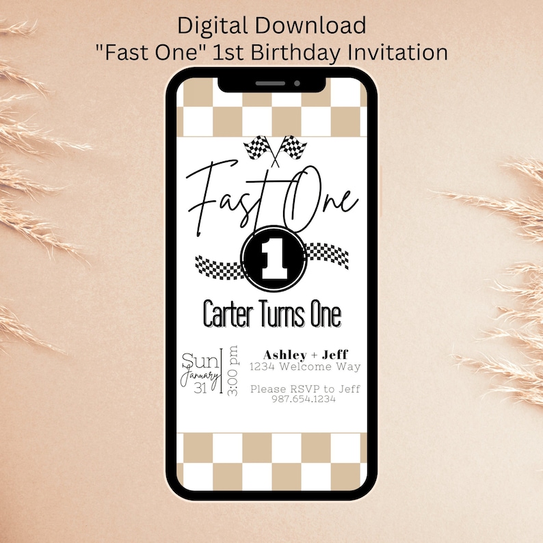 Fast One First Birthday Boy Race Car Digital Invitation Template - Etsy